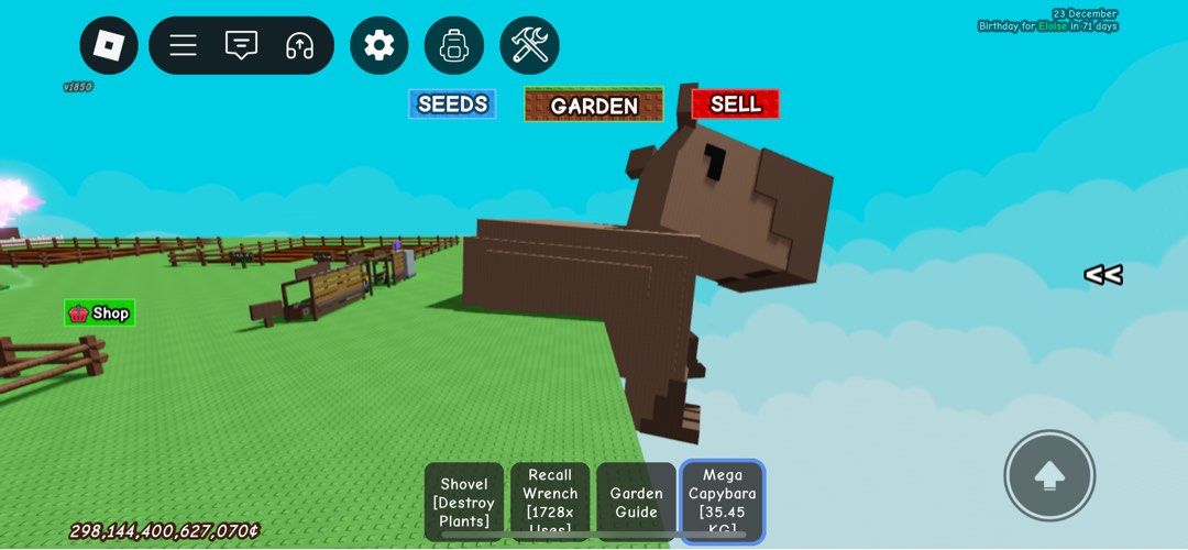Roblox grow a garden (huge + Mega) CAPYBARA Max, 其他, 其他 - Carousell