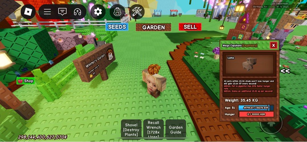 Roblox grow a garden (huge + Mega) CAPYBARA Max, 其他, 其他 - Carousell