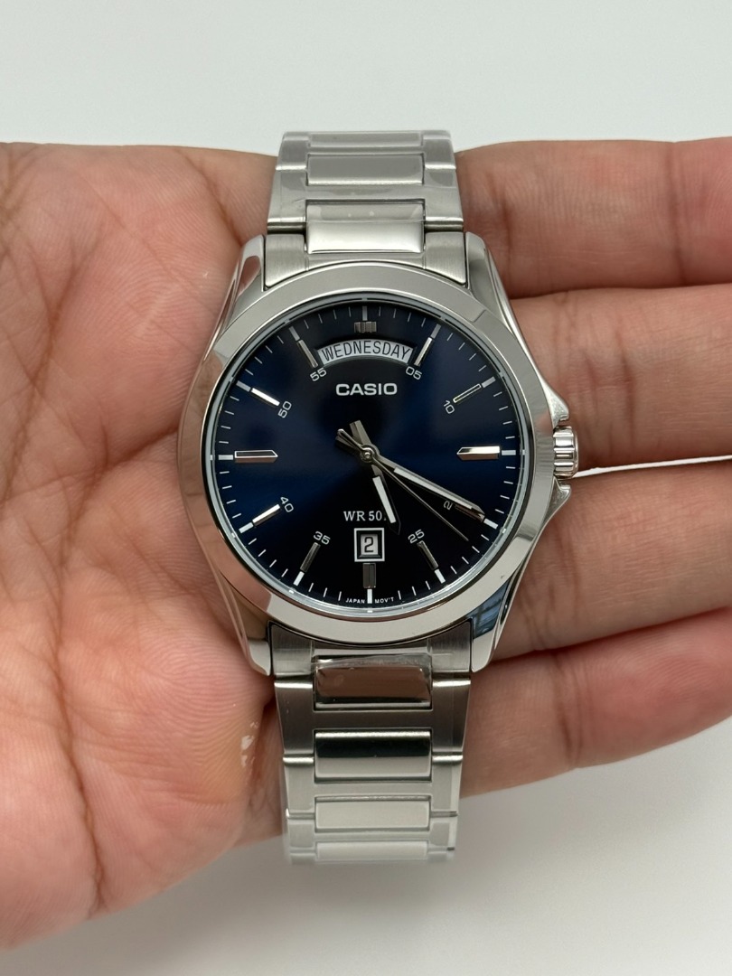 CASIO Analog Blue Dial Stainless-Steel Men's Watch MTP-1370D-2A2, Men's ...