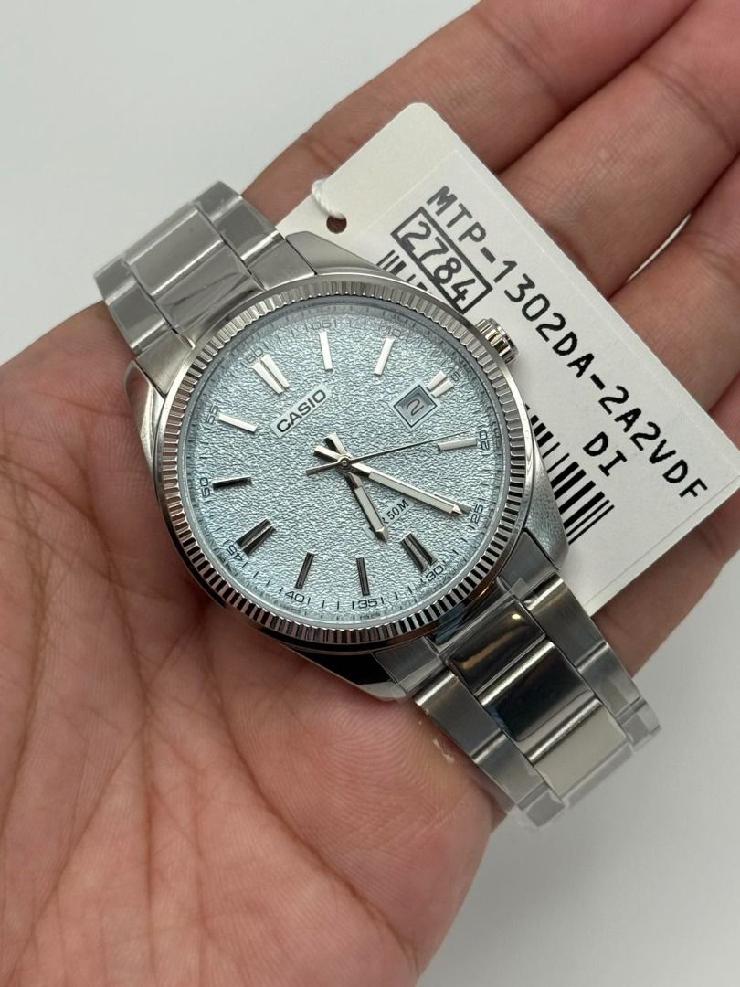 CASIO Analog Textured Light Blue Dial Stainless-Steel Men's Watch MTP ...