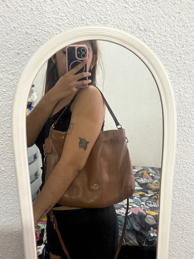 coach 2 way brown pebbled leather, Luxury, Bags & Wallets on Carousell