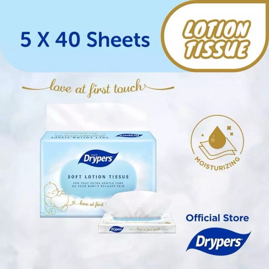 Drypers Soft Lotion Tissue 3ply (5x40s), Babies & Kids, Bathing ...