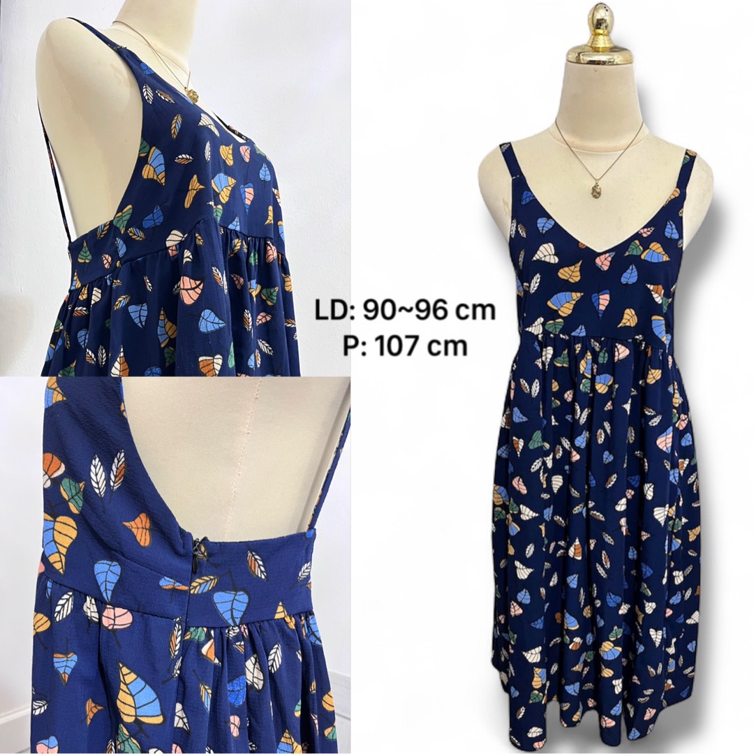 (CANTIK) OL Dress Long Biru Dongker Dress Korea Summer / Dress Tali ...