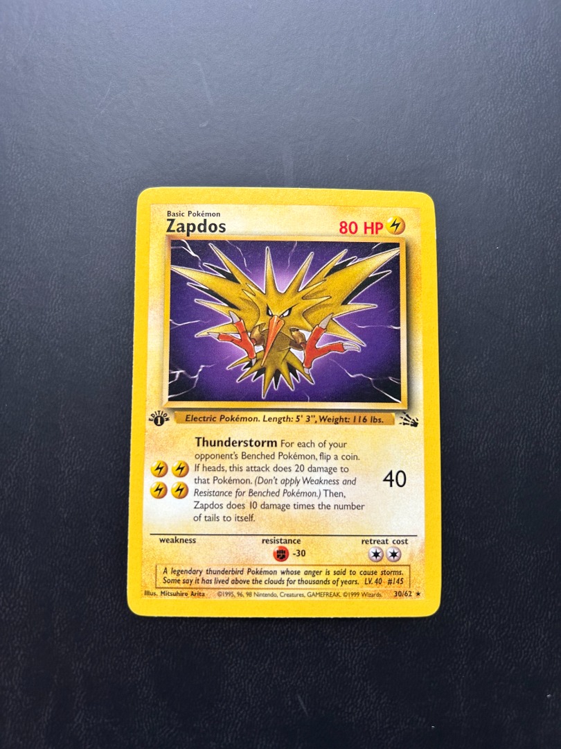 Pokemon Card - Zapdos (#30) - Pokemon Fossil (Vintage 1999) - 1st ...