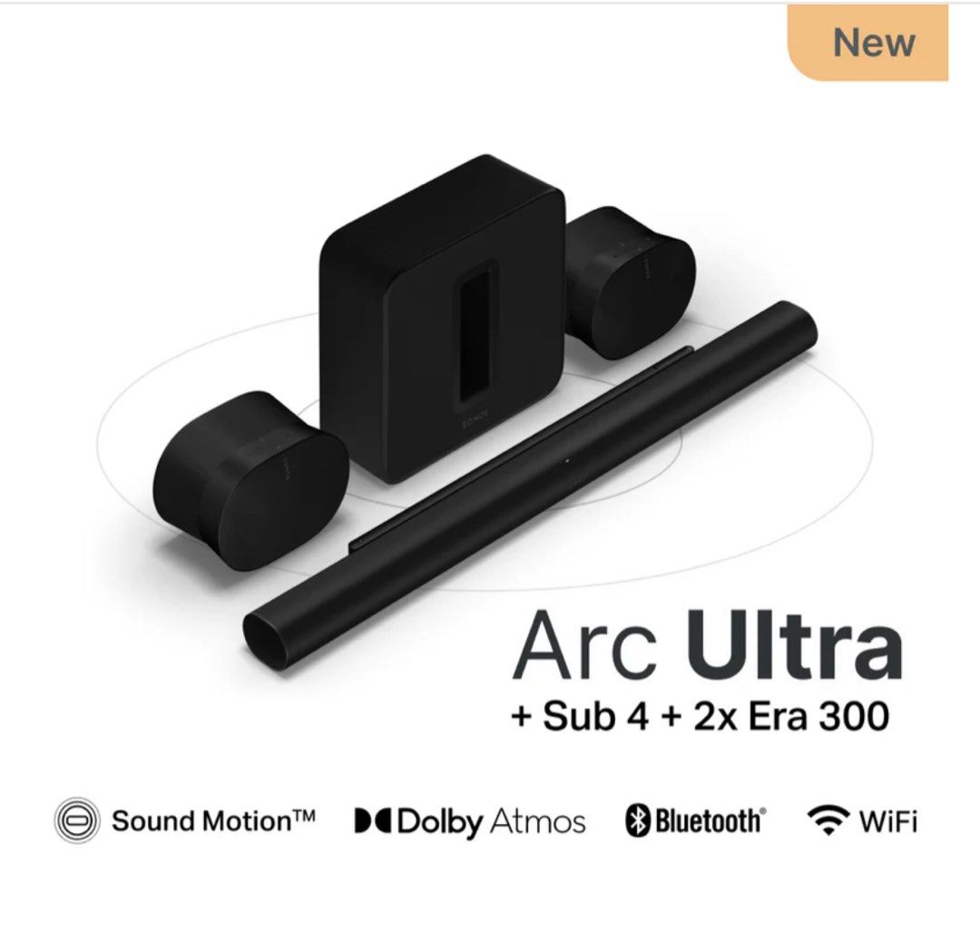 Sonos Arc Ultra Sound System - Sub 4 + 2x Era 300, Audio, Soundbars ...