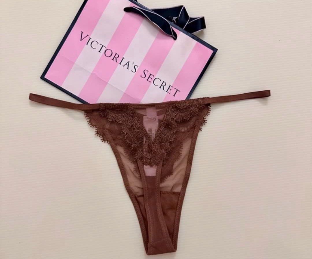 Victoria’s Secret Brown Lace Thong, Women's Fashion, New Undergarments ...