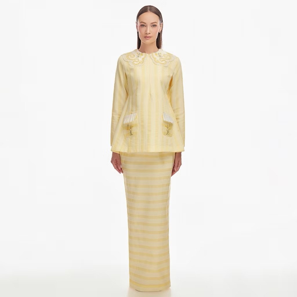 Wanzar Leylaa Kurung - Soft Yellow, Women's Fashion, Muslimah Fashion ...