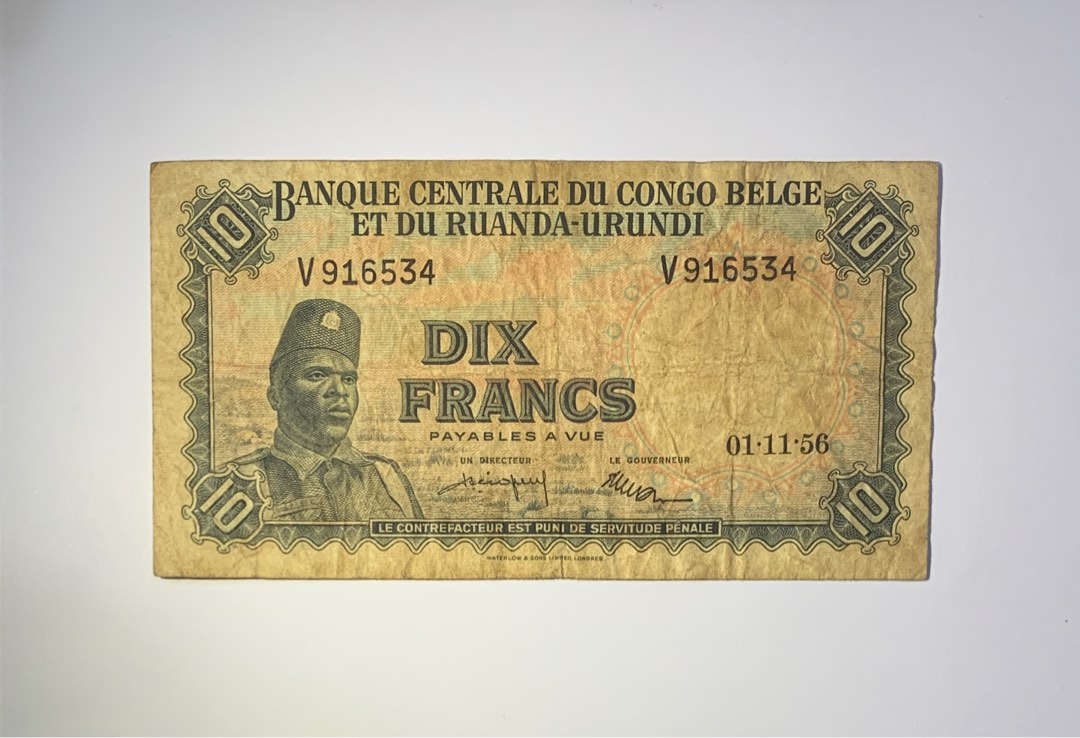 1956 Belgium Congo Rwanda Urundi 10 Francs 1955 - 1959 Series old ...