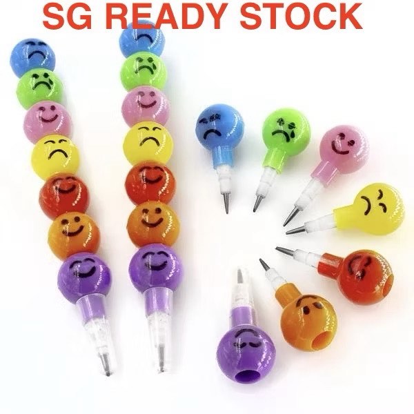 7 Pcs Stackable Pencils with Cute Emoji Face Children Day goodie Bag ...