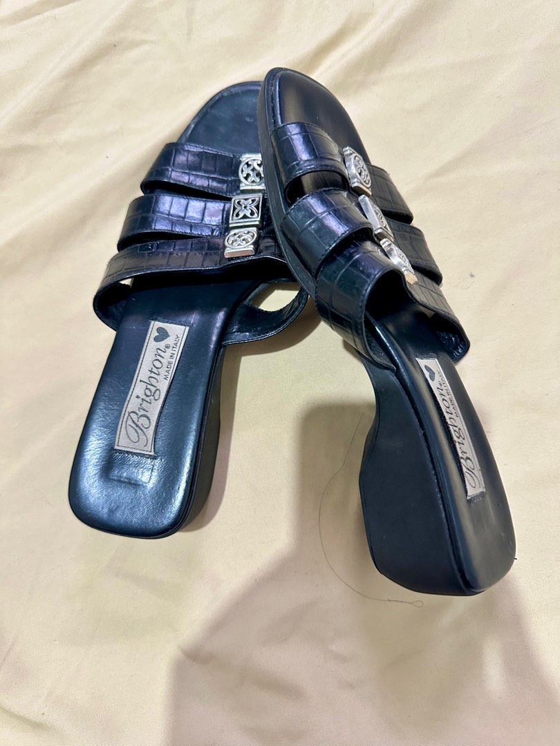 🖤 Brighton Black Leather Slides – Made in Italy (Size 5), Women's ...