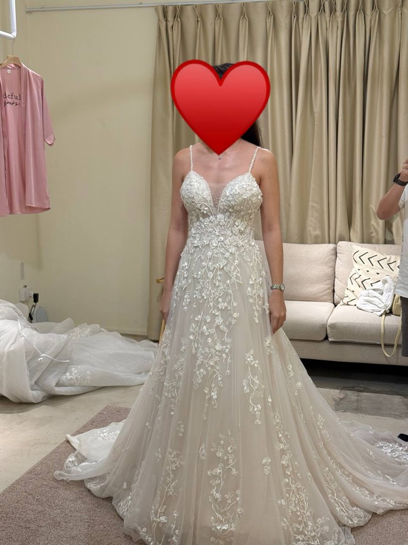 (AFTER 13/12/25) Bridefully Yours Blush White Wedding Dress with Floral ...