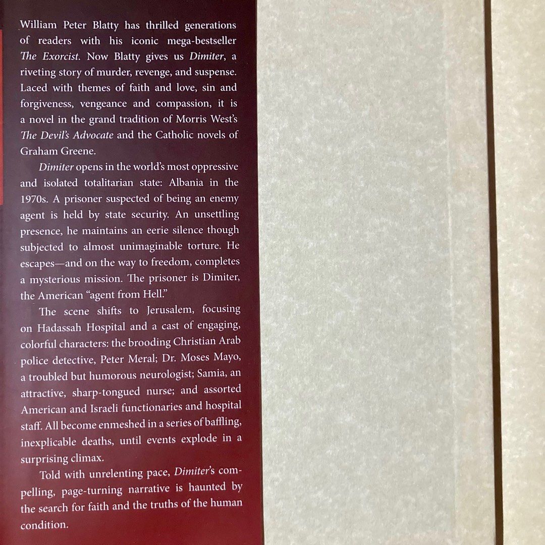 Dimiter by William Peter Blatty (Author of “The Exorcist”), Hobbies ...