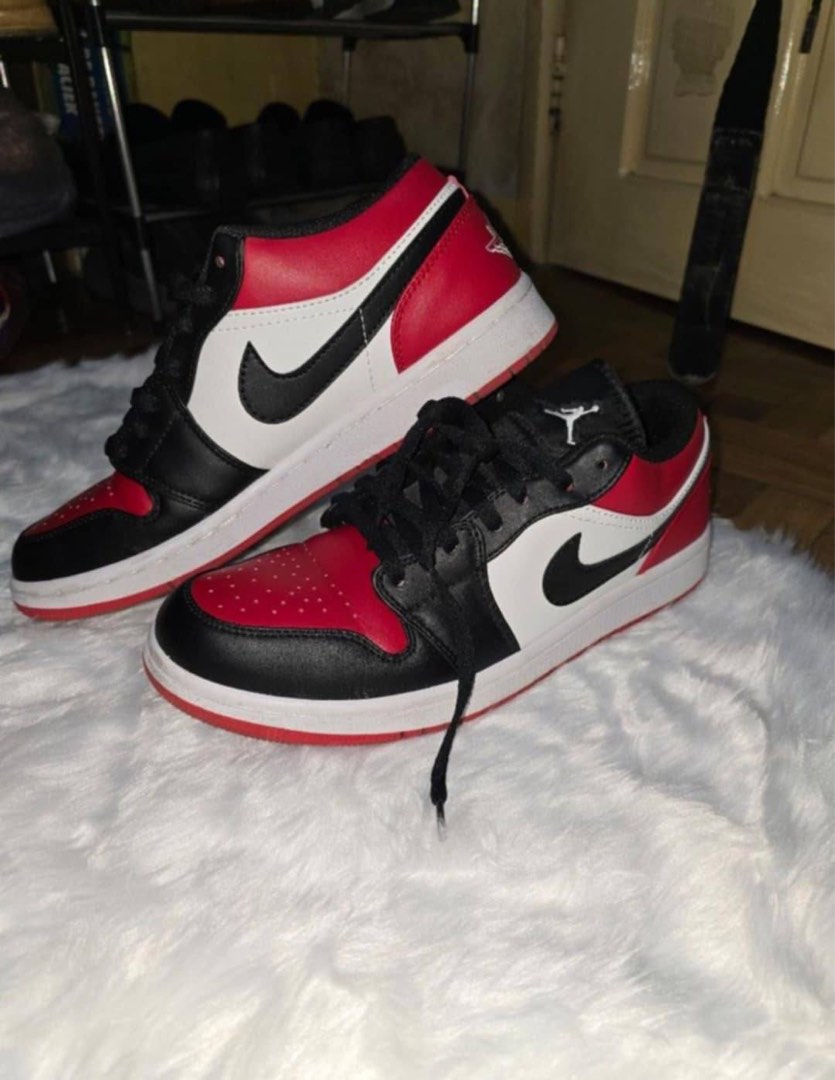 Jordan 1 low chicago bred toe black red rubber shoes, Men's Fashion ...
