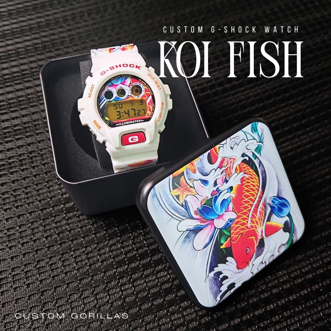 Koi Fish White Custom G-Shock DW-6900 Watch | Koi Fish Custom G-Shock ...