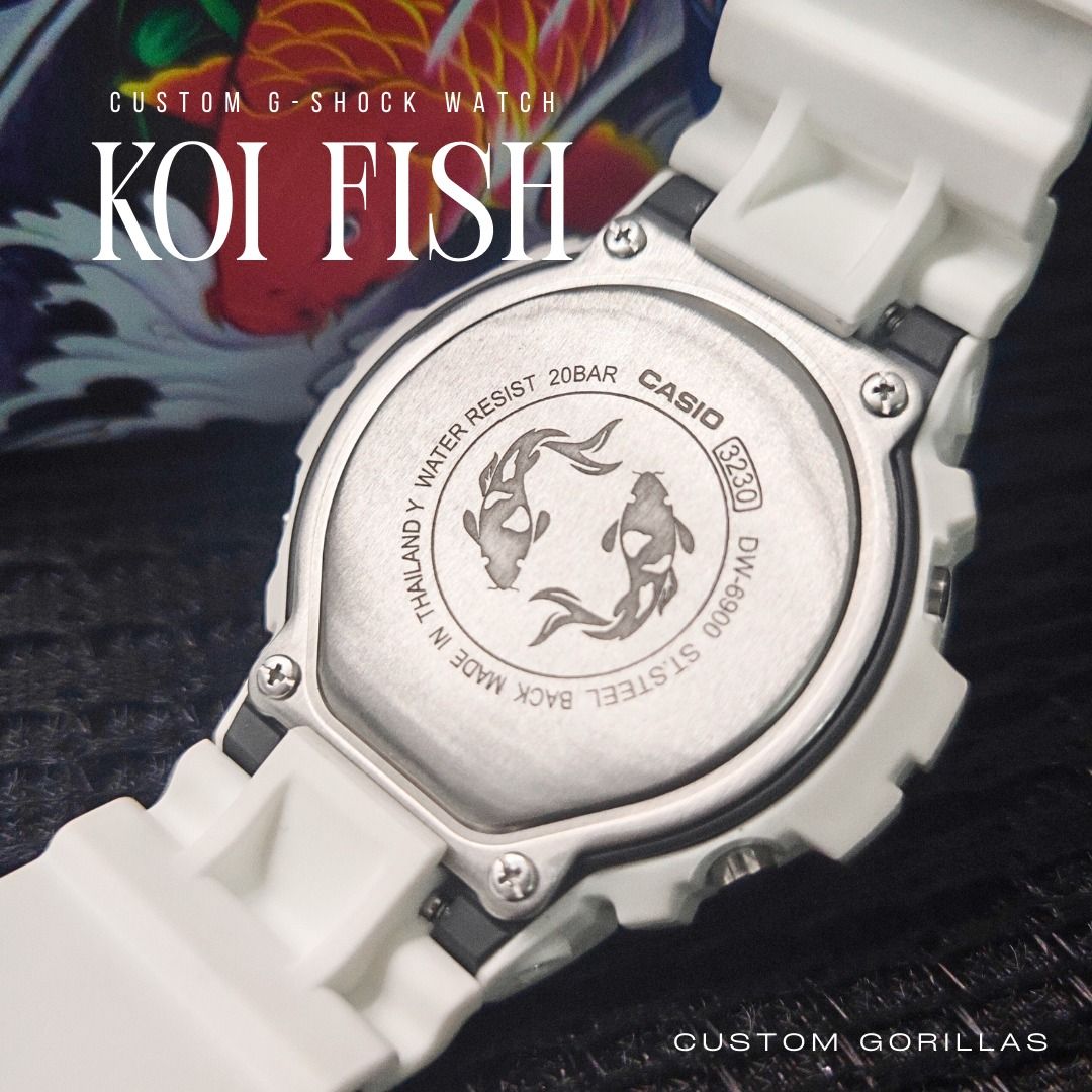 Koi Fish White Custom G-Shock DW-6900 Watch | Koi Fish Custom G-Shock ...