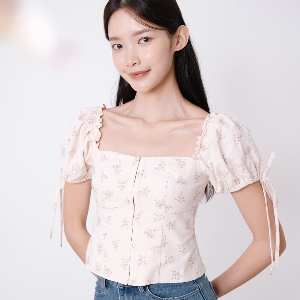 mgp label rosemary floral puff sleeve top in brown, Women's Fashion ...