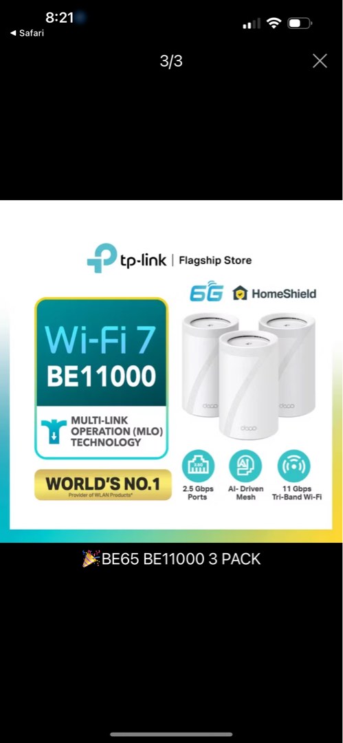 TP-LINK DECO BE65 BE11000 WiFi 7 Whole Home Mesh Multi-Link Operation ...