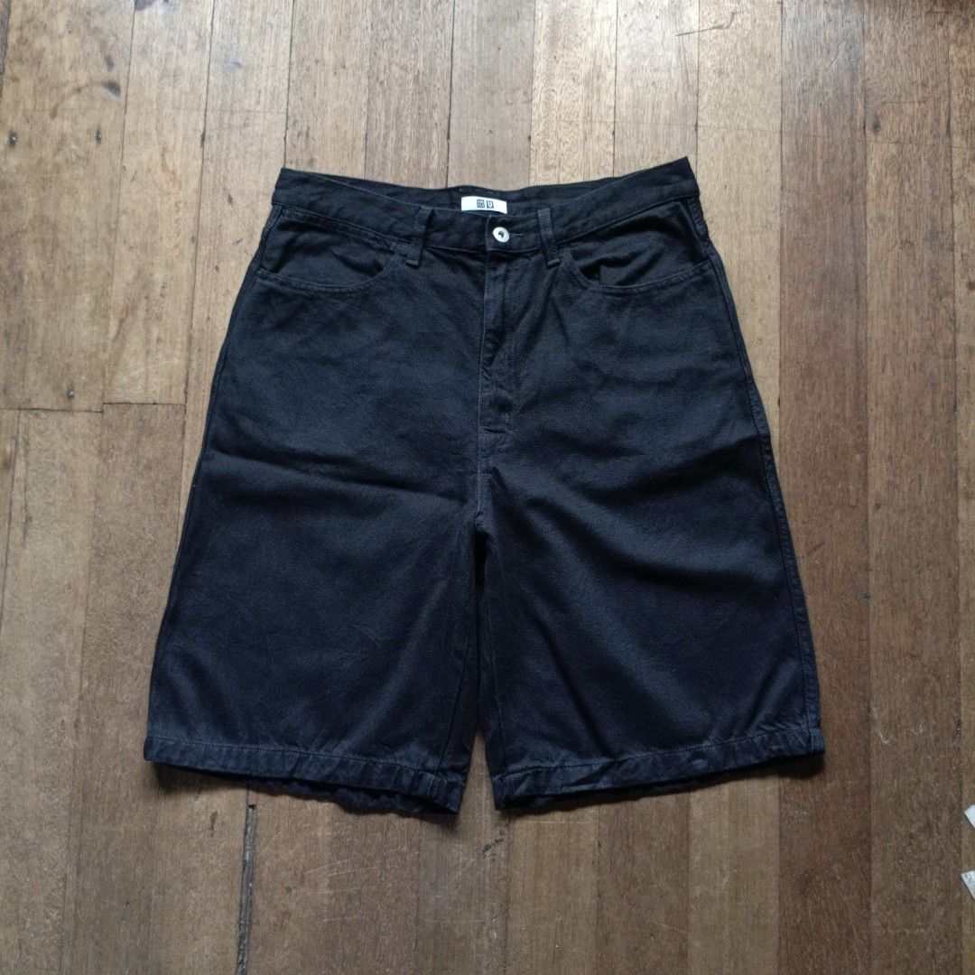 Uniqlo U Classic Wide Leg Denim Jorts (blck) 🤯, Men's Fashion, Bottoms ...