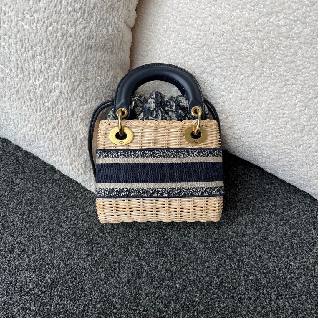 Dior Lady Dior Wicker Rattan Blue Gold hardware, Luxury, Bags & Wallets ...