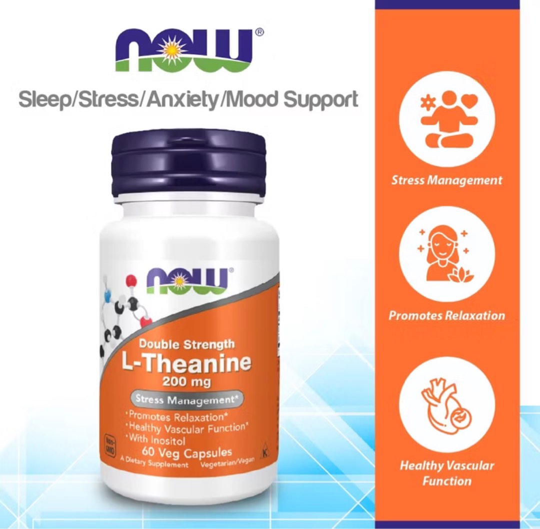 NOW Foods Double Strength L-Theanine 200mg, Health & Nutrition, Health ...