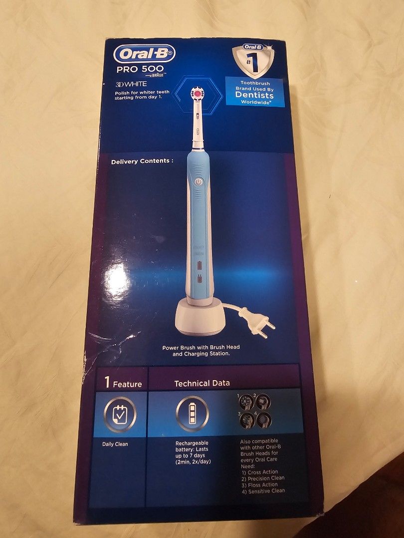 Oral-B Pro 500 3D White Electric Toothbrush, Beauty & Personal Care ...