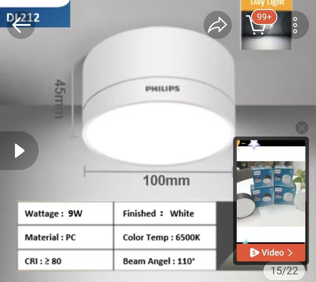 Philips LED Ceiling Light 9W DL212, Furniture & Home Living, Lighting ...