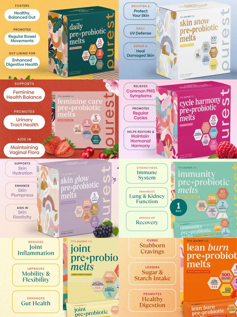 [Sealed] (8 Types) Purest Co Prebiotic Probiotic Melts, 100% Authentic ...