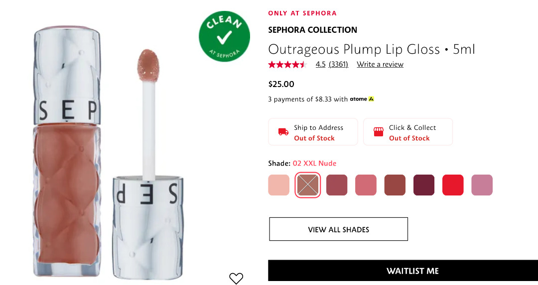 Sephora Collection Outrageous Plump Lip Gloss - 02 XXL Nude, Beauty ...