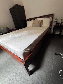 Teak Wood Bed Frame with Carved Details, Furniture & Home Living ...