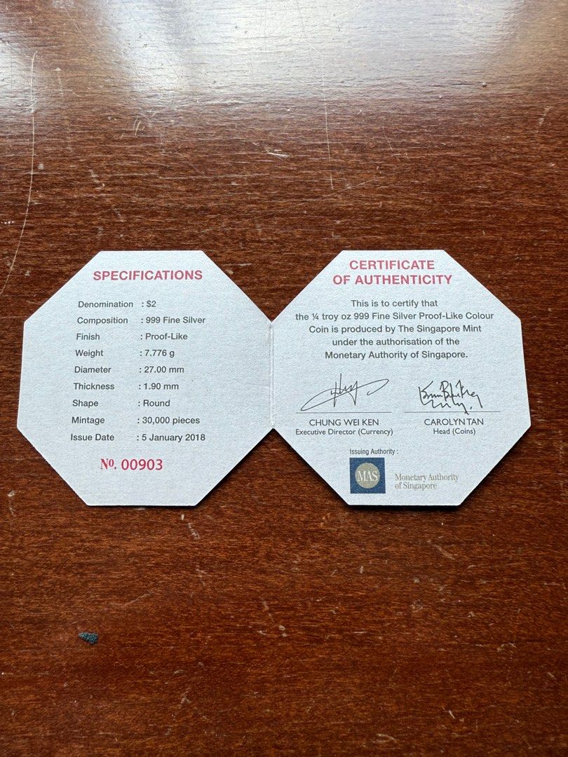 2018 Singapore Lunar Dog 1/4 troy oz 999 Fine Silver Proof-Like Colour ...