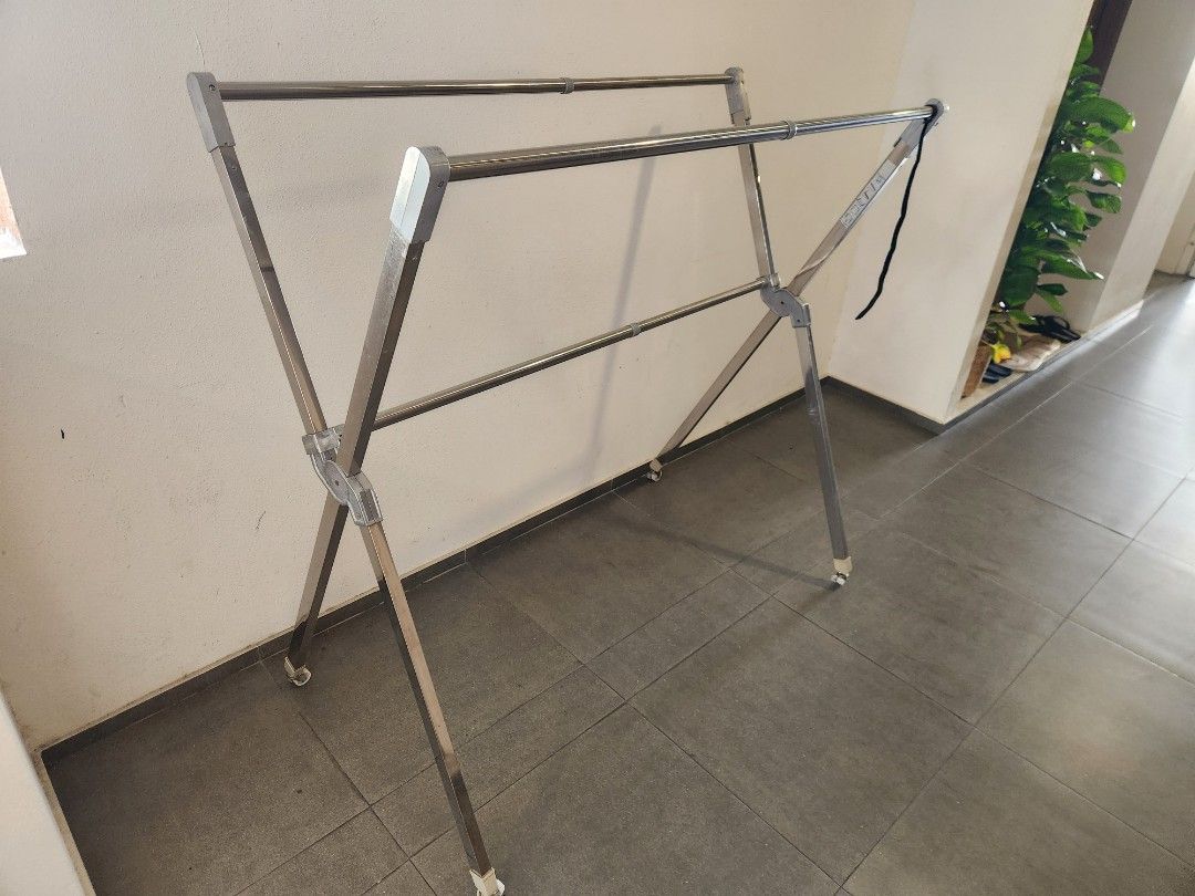 304 Stainless Steel Foldable Clothes Rack with Wheels, Furniture & Home ...
