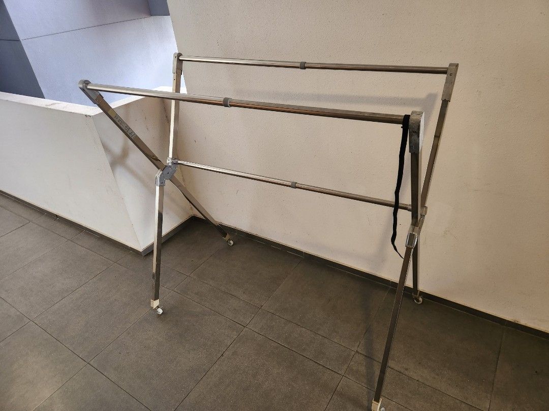 304 Stainless Steel Foldable Clothes Rack with Wheels, Furniture & Home ...