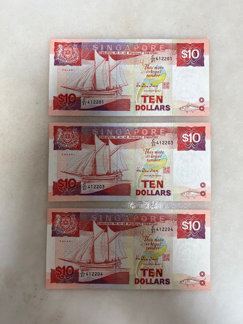 3 pieces Singapore Ship Series $10 Old Currency Set (Sequence), Hobbies ...