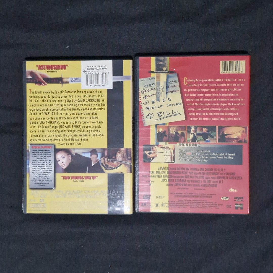 📀 DVD Kill Bill Vol.1 and Vol.2 - Bundle Set Collection - Uma Thurman ...