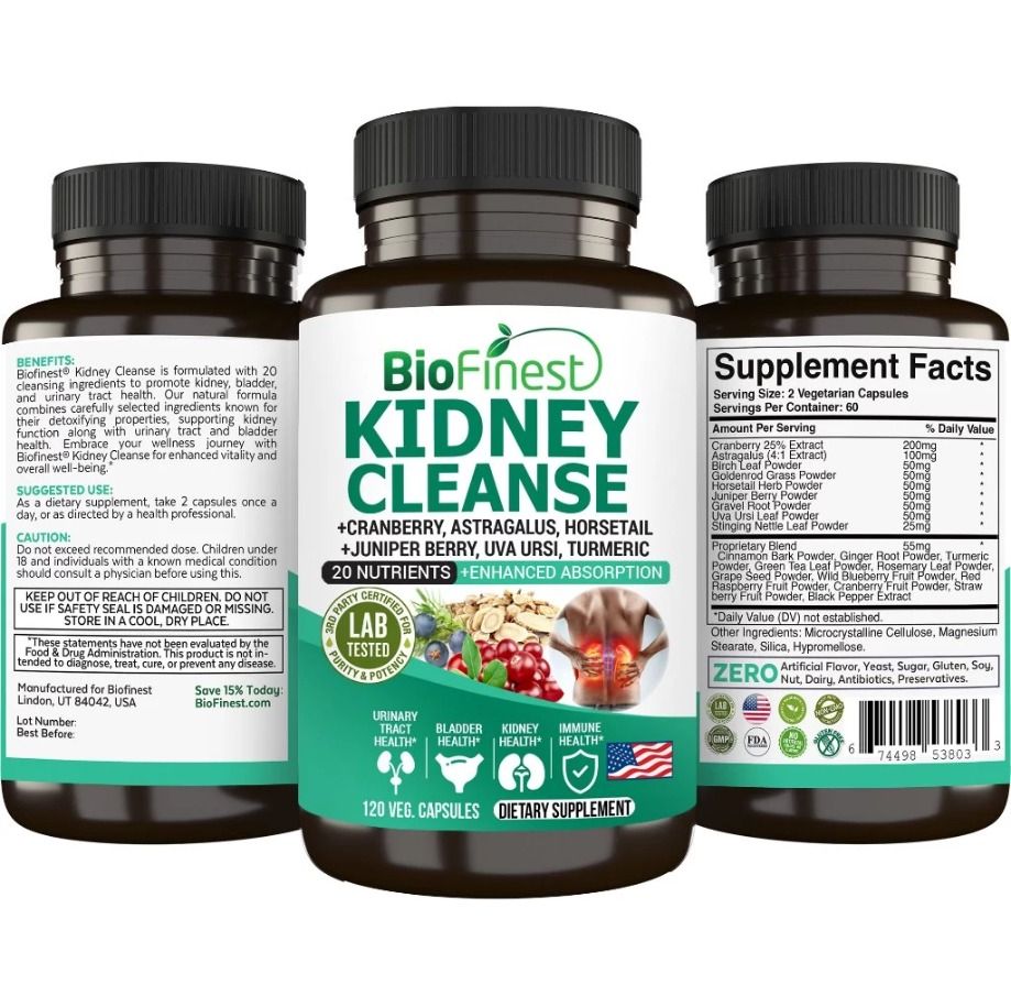 Biofinest Kidney Cleanse Supplement - Cranberry Astragalus - Kidney ...