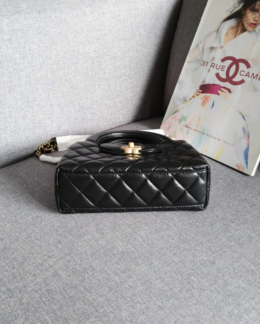 Chanel Nano Kelly Bag Black Lamb Gold Hardware Metal Plate Full Set ...