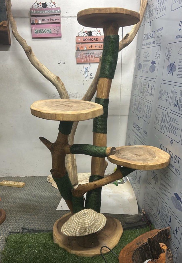 Handmade Wooden Cat Tree with Multiple Platforms, Pet Supplies, Homes ...