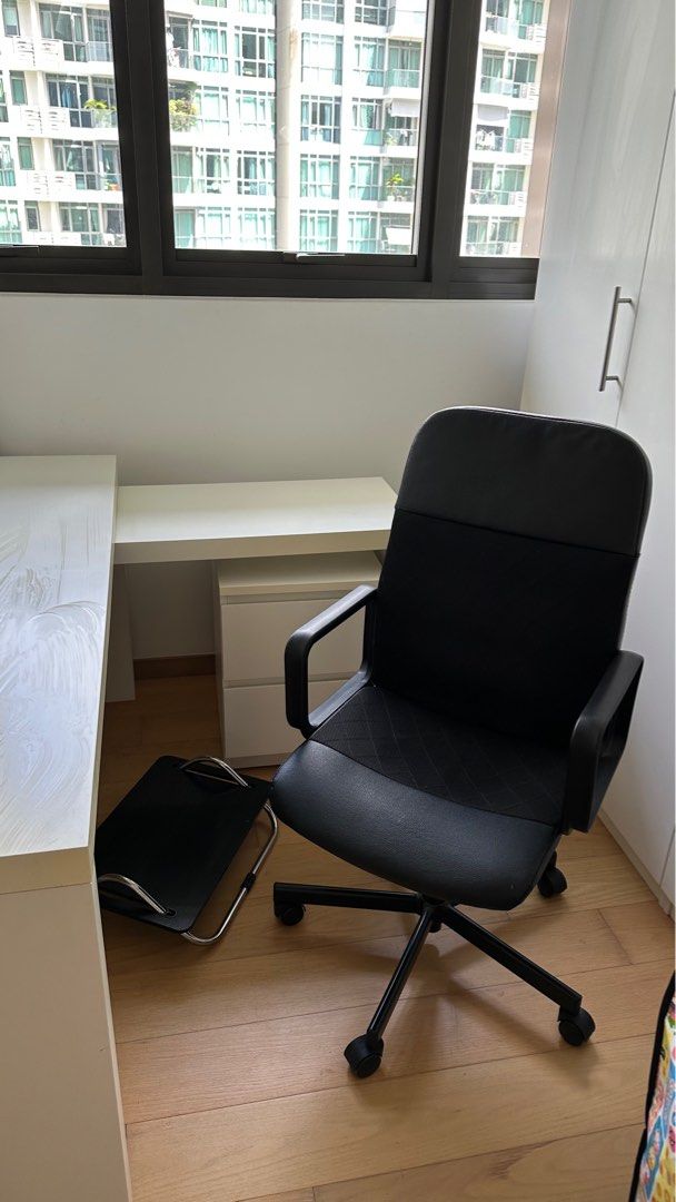 IKEA White Desk, Chair, and Footrest Set, Furniture & Home Living ...