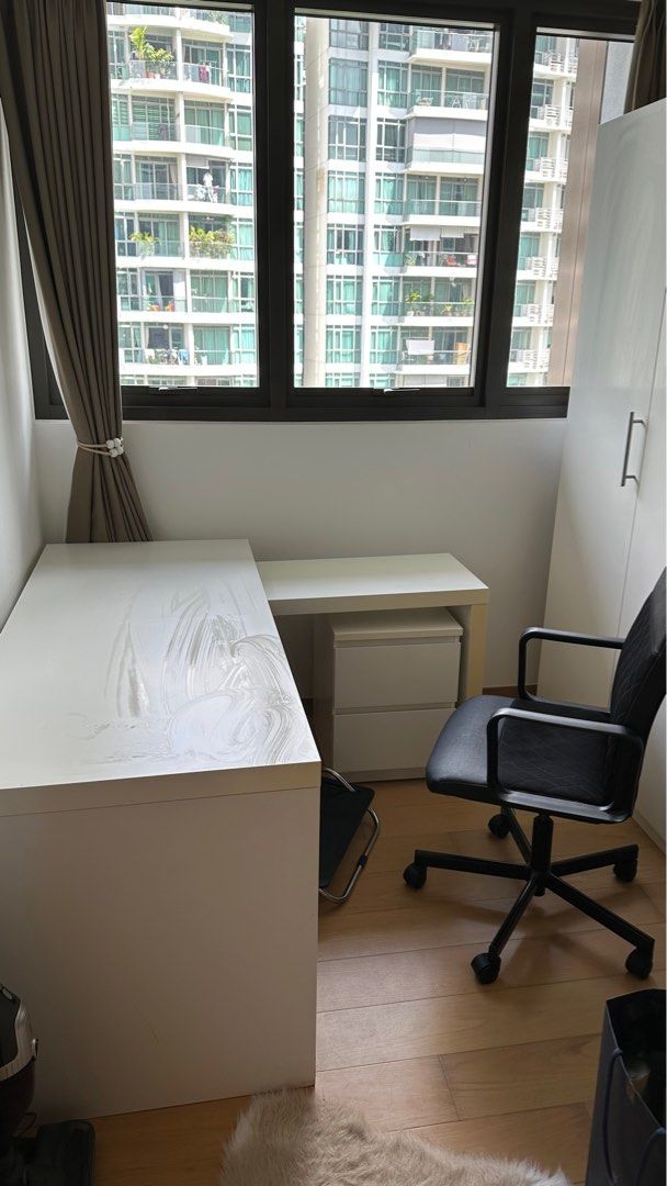 IKEA White Desk, Chair, and Footrest Set, Furniture & Home Living ...