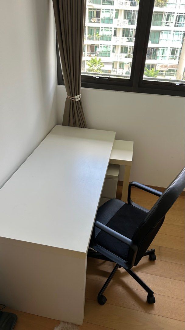 IKEA White Desk, Chair, and Footrest Set, Furniture & Home Living ...