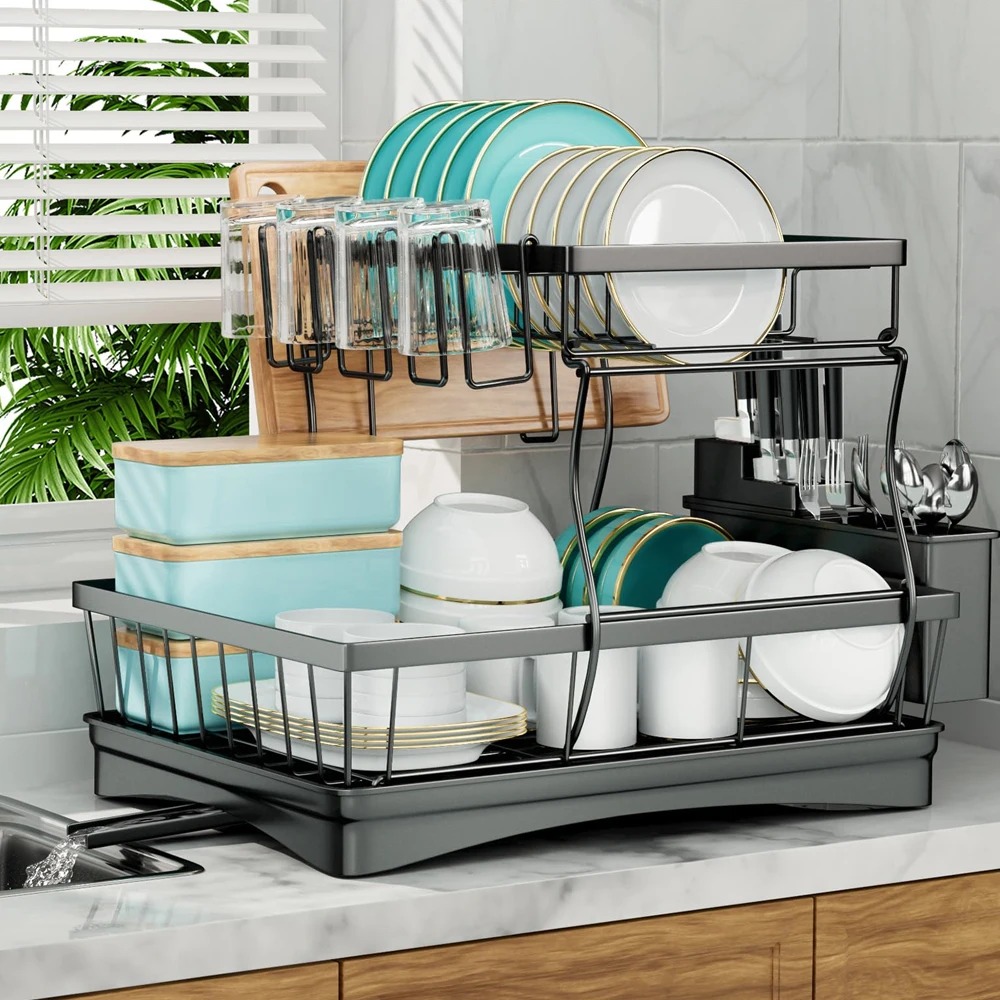 Large 2-tier dish drying rack for kitchen countertos, removable large ...