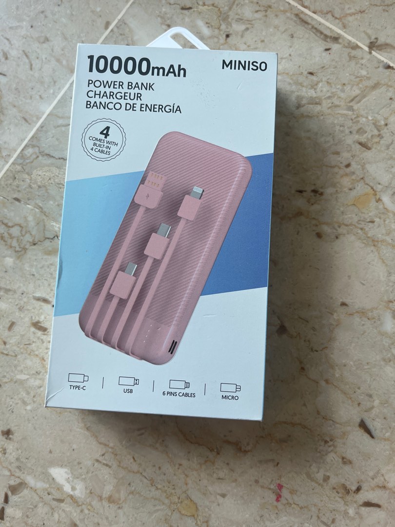 Miniso 10000mAh Power Bank with Built-in Cables, Mobile Phones ...