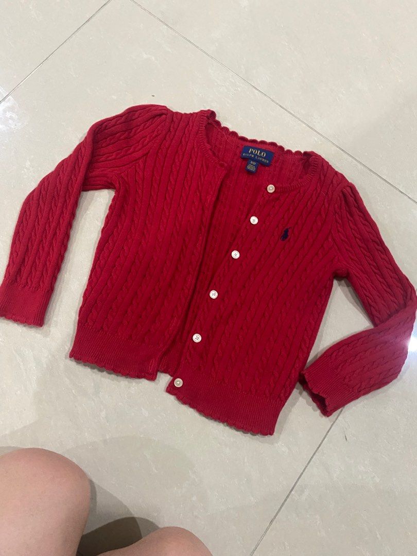 Polo Ralph Lauren Red Cable Knit Cardigan 3T, Babies & Kids, Babies ...