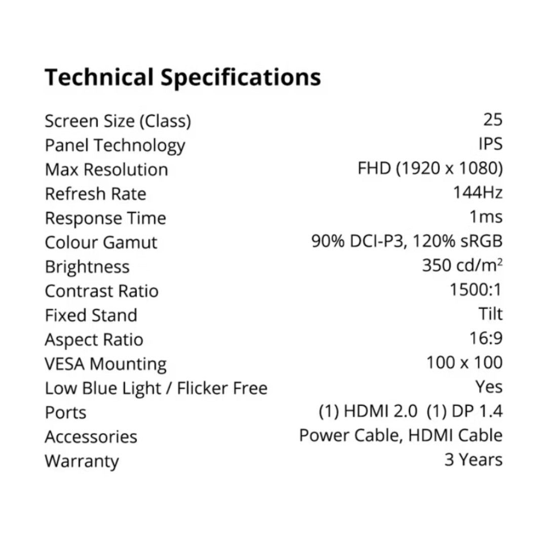 PRISM+ W250 25" FHD 144Hz IPS Monitor, Computers & Tech, Parts ...