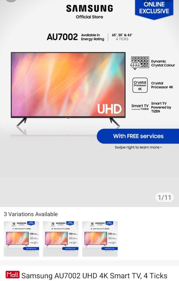 Samsung AU7002 UHD 4K Smart TV, TV & Home Appliances, TV ...