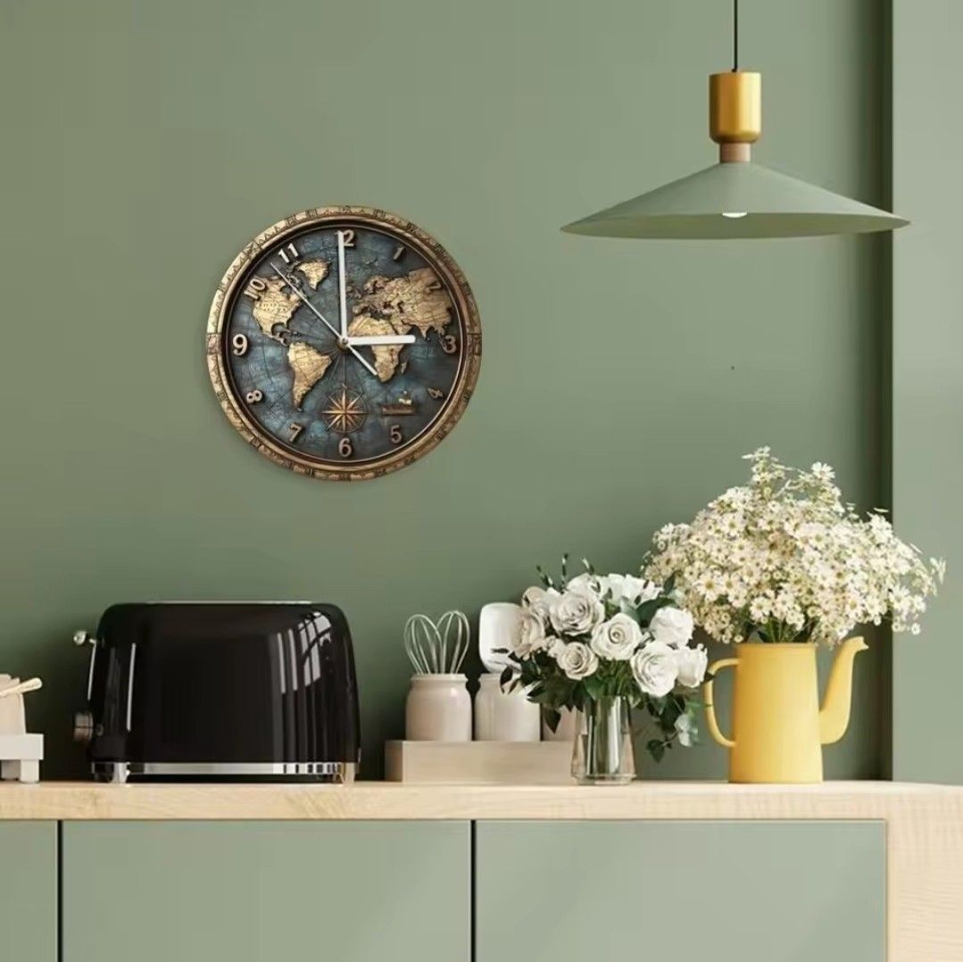 Theme Nautical Wooden Wall Clock Blue Decor Farmhouse Silent Round ...