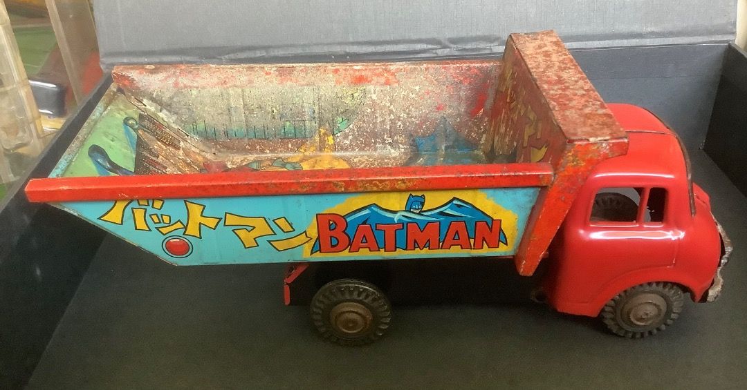Vintage Aoshin BATMAN DUMP TRUCK Batmobile Japan tin friction toy car ...