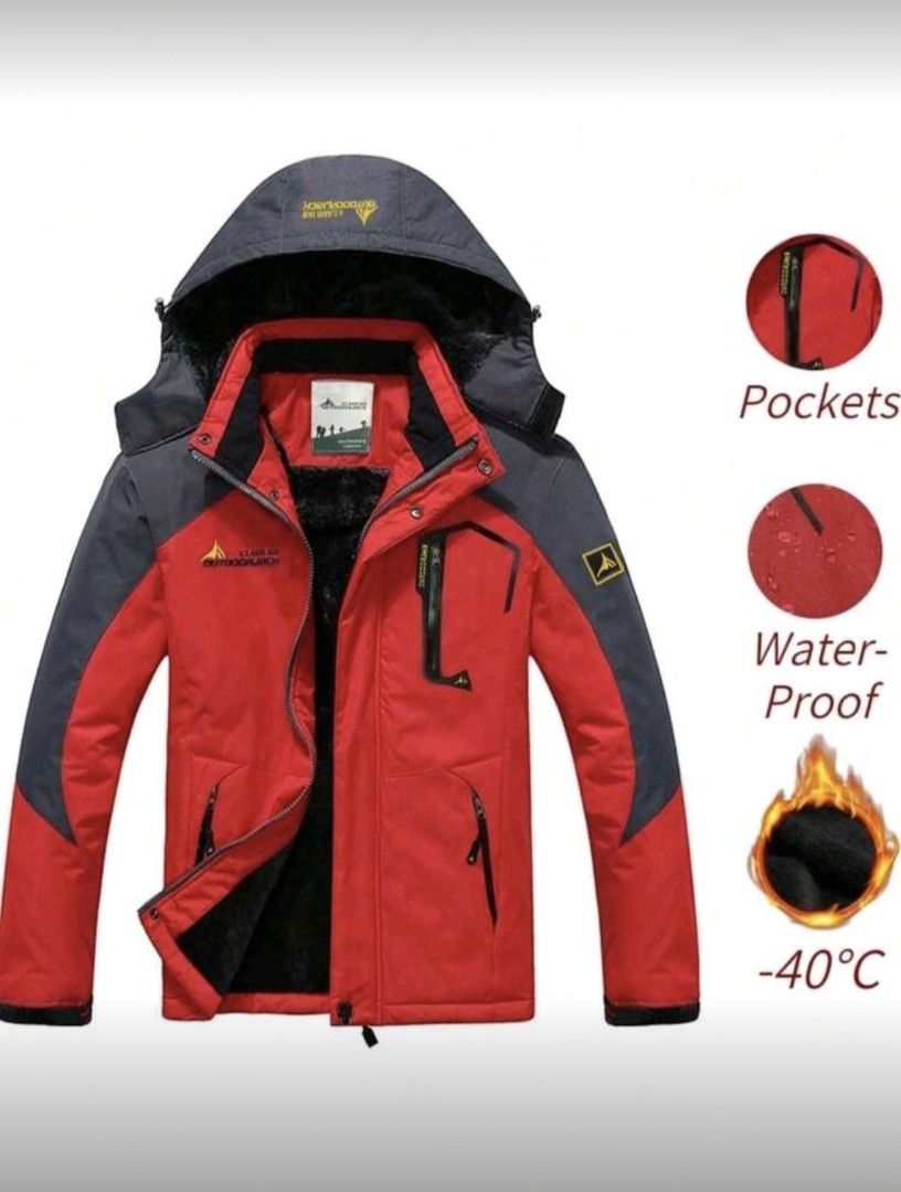 Waterproof Winter Jacket - Red and Grey, Men's Fashion, Coats, Jackets ...