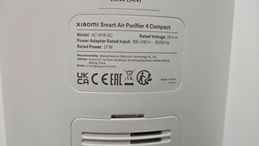 Xiaomi Smart Air Purifier 4 Compact, 家庭電器, 空氣清新機及抽濕機 - Carousell