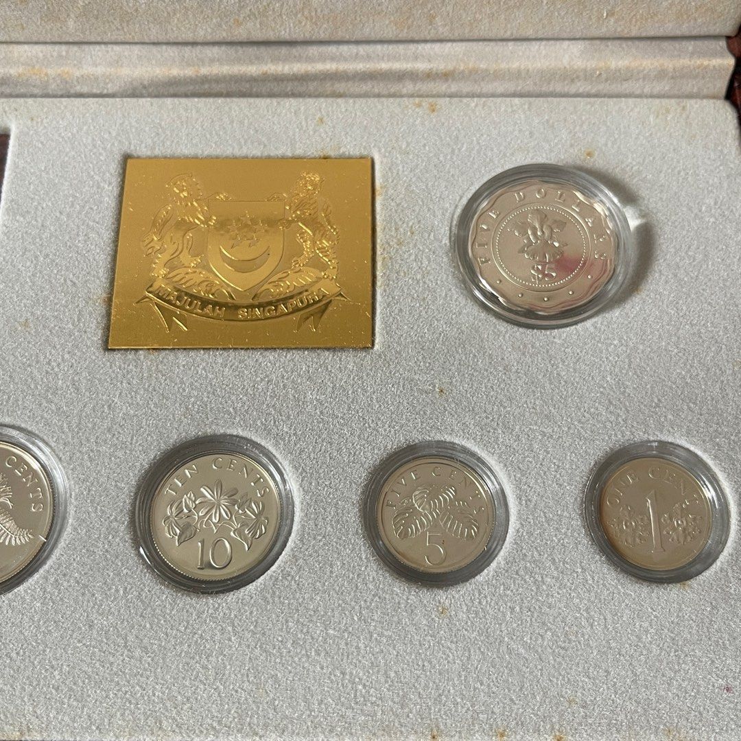 1994 SINGAPORE STERLING SILVER PROOF COIN SET 1c 5c 10c 20c 50c 1 & 5 ...